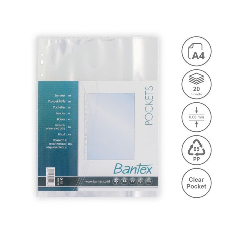 Bantex PP Pocket File Sheet Protector A4 Isi 20 Lembar Transparan