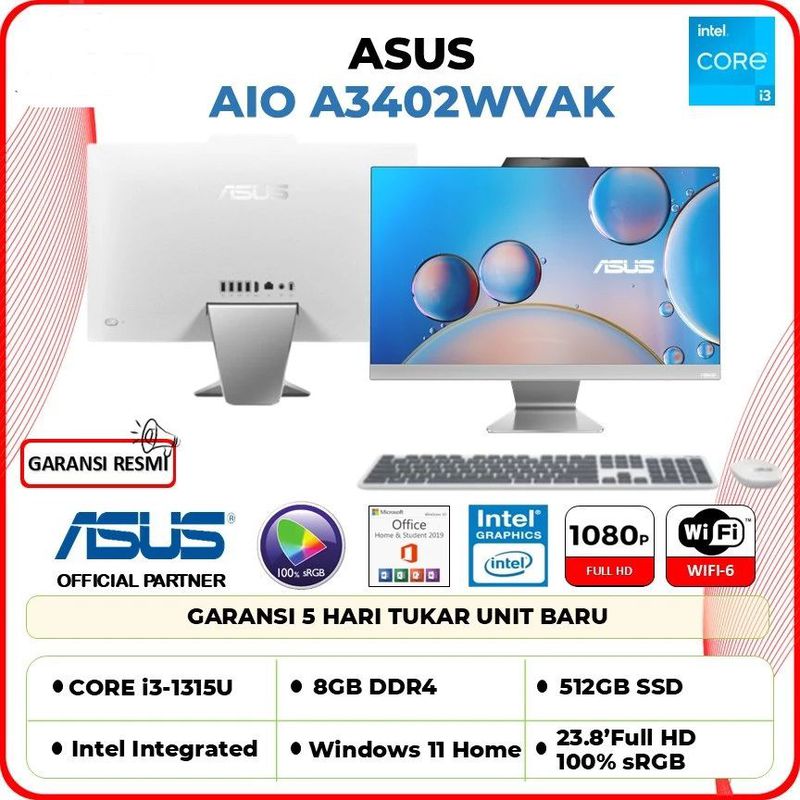 PC Asus AIO A3402WVAK Intel Core i3-1315U 8GB 512GB SSD 23.8-inch Full ...