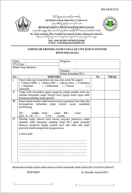 Form Kriteria Pasien Keluar ICU