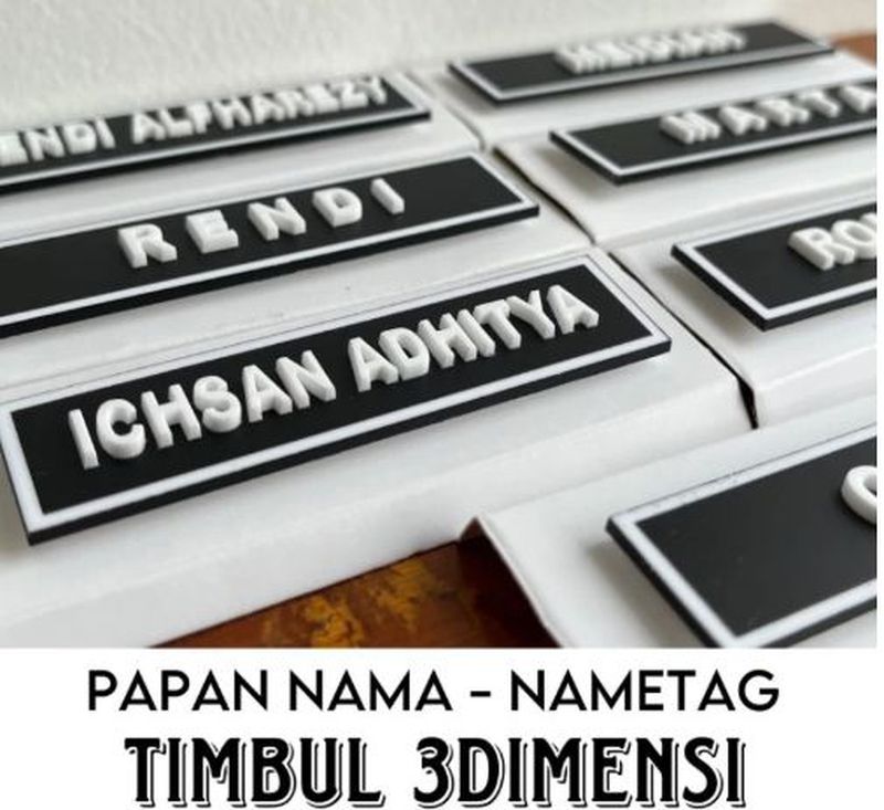 Name Tag Premium Timbul 3D - List Putih