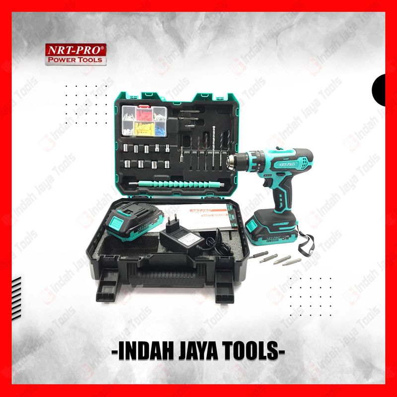 NRT-PRO DC-340 Set 26 Pcs Cordless Impact Drill 20 V Bor Baterai Beton ...