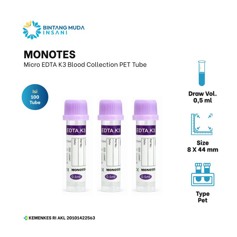 MONOTES Micro Blood Collection Tubes EDTA K3 PET Tube (0,5ml)