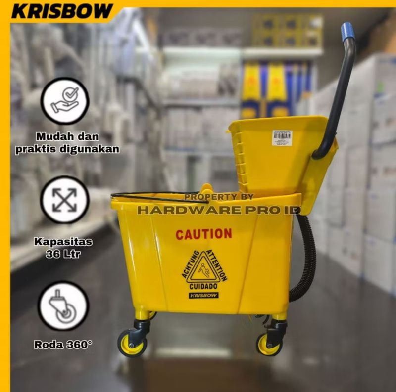 Krisbow 36 Liter Embel Pel Peras dengan Selang Pembuangan - Bucket Wringer