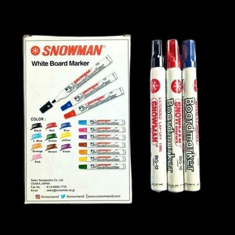SPIDOL SNOWMAN WHITE BOARD MARKER - HITAM, MERAH, BIRU (1 PAK) - Hitam