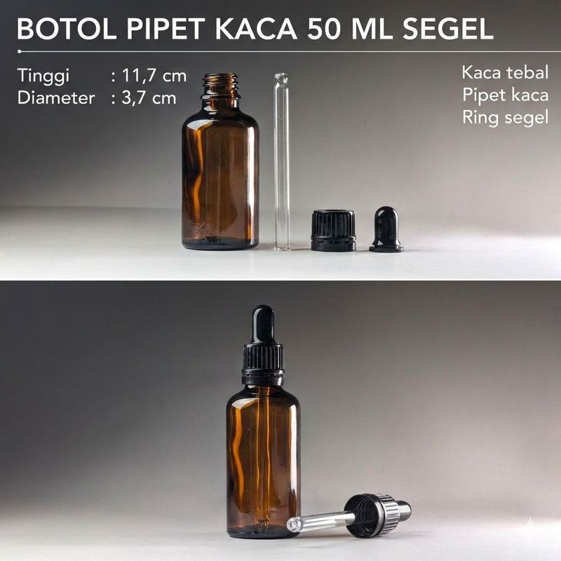 Botol Pipet Kaca/Botol Tetes Amber 50ml - 50ml