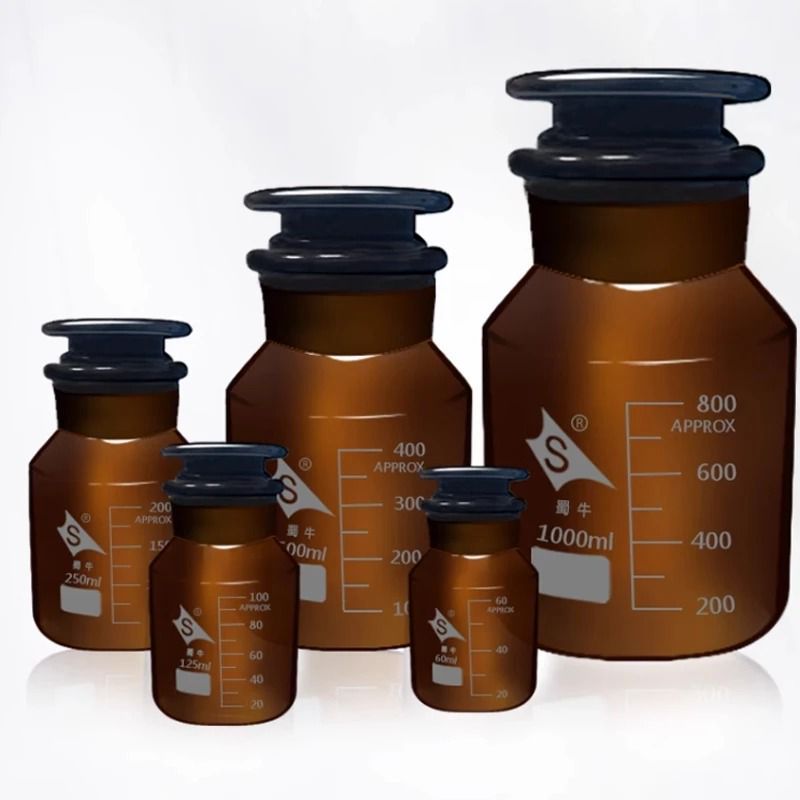 Botol Reagen Kaca Coklat Mulut Lebar Skala / Amber Wide Neck Reagent ...