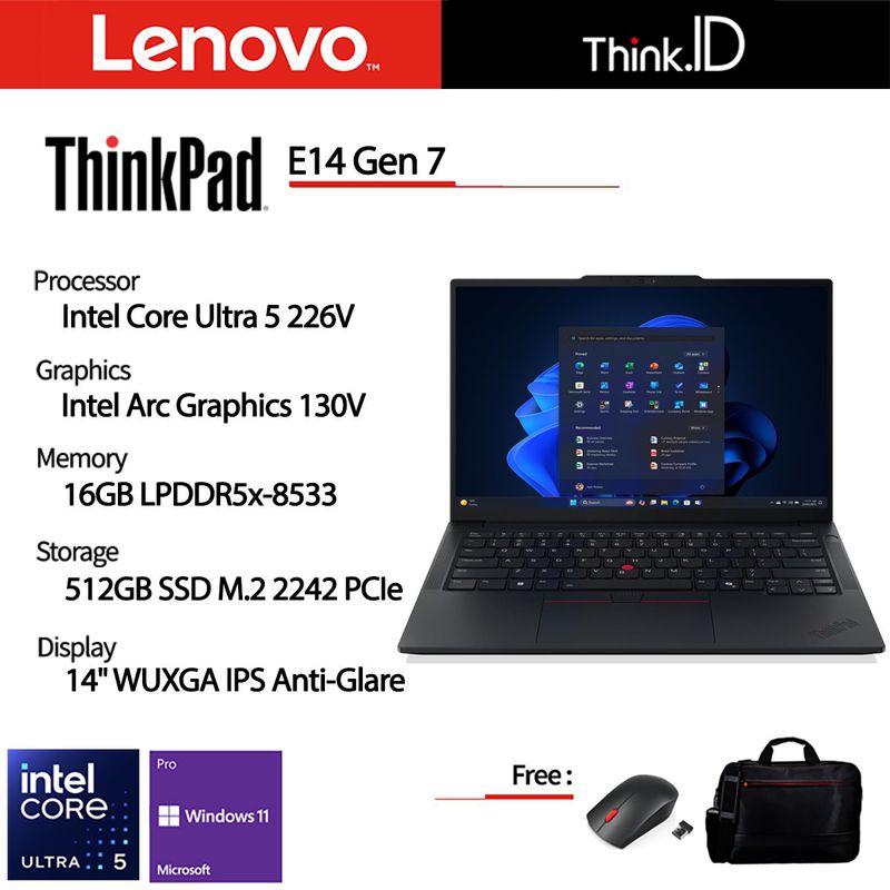 Lenovo ThinkPad E14 Gen 7 Ultra 5 226V 16GB 512GB SSD 14"IPS IR ARC ...