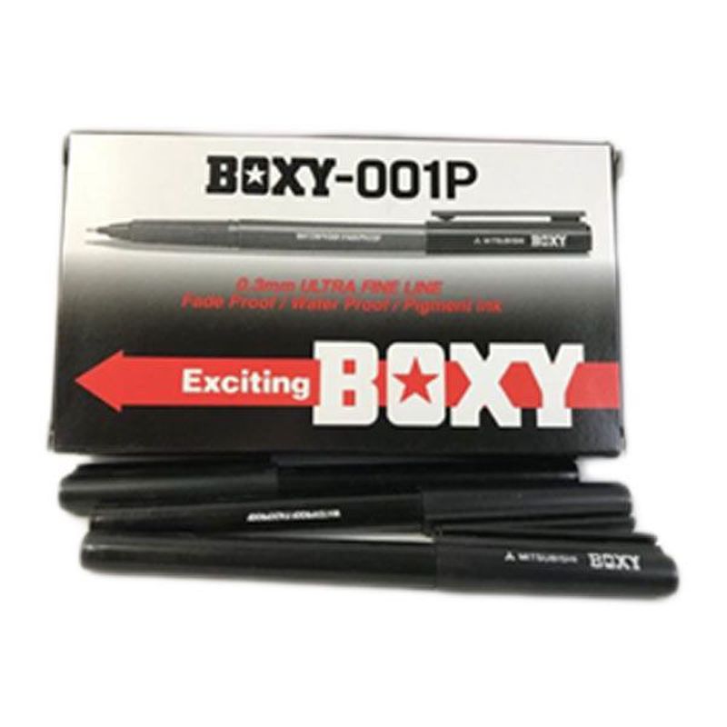 Boxy Ballpoint Clip Ink 001P - 0.3 mm - Tinta Hitam - 1 Kotak Isi 12 Pcs