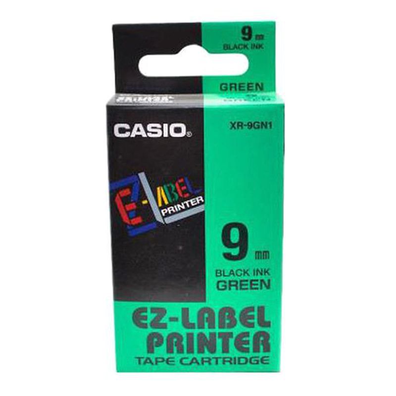 Casio Tape Cartridge Ez-Label Printer XR-9GN1 - 9 mm - Black On Green