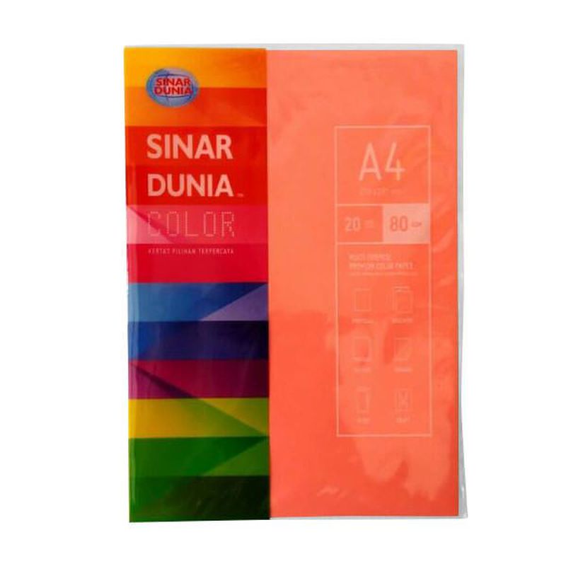 Sinar Dunia Kertas Warna - A4 - 80 gsm - Pink - 1 Pak Isi 500 Lembar - Pink